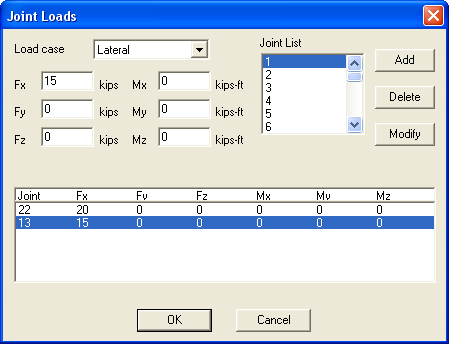 Input Joint Loads